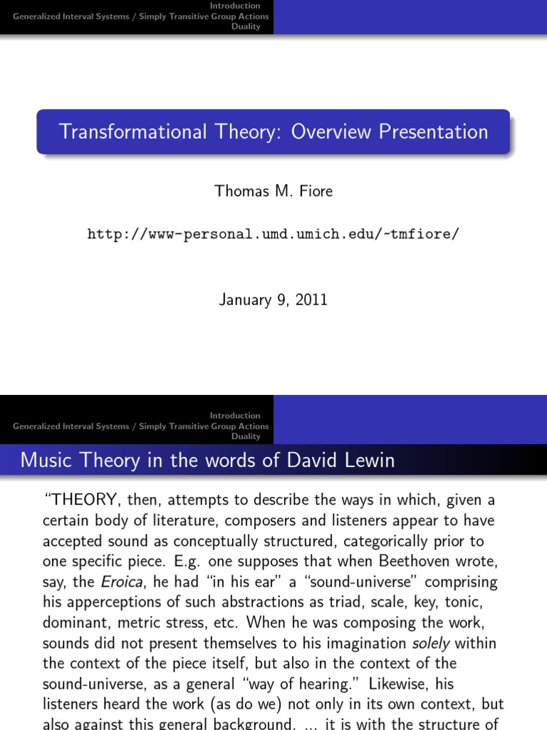Transformational Theory: Overview Presentation: Thomas M. Fiore | PDF ...