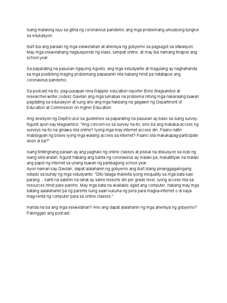 Isyu Sa Gitna NG Pandemya | PDF