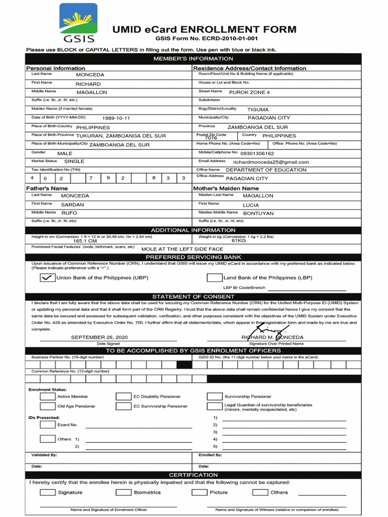 20140818-Form-Umid Ecard Enrollment Form | PDF