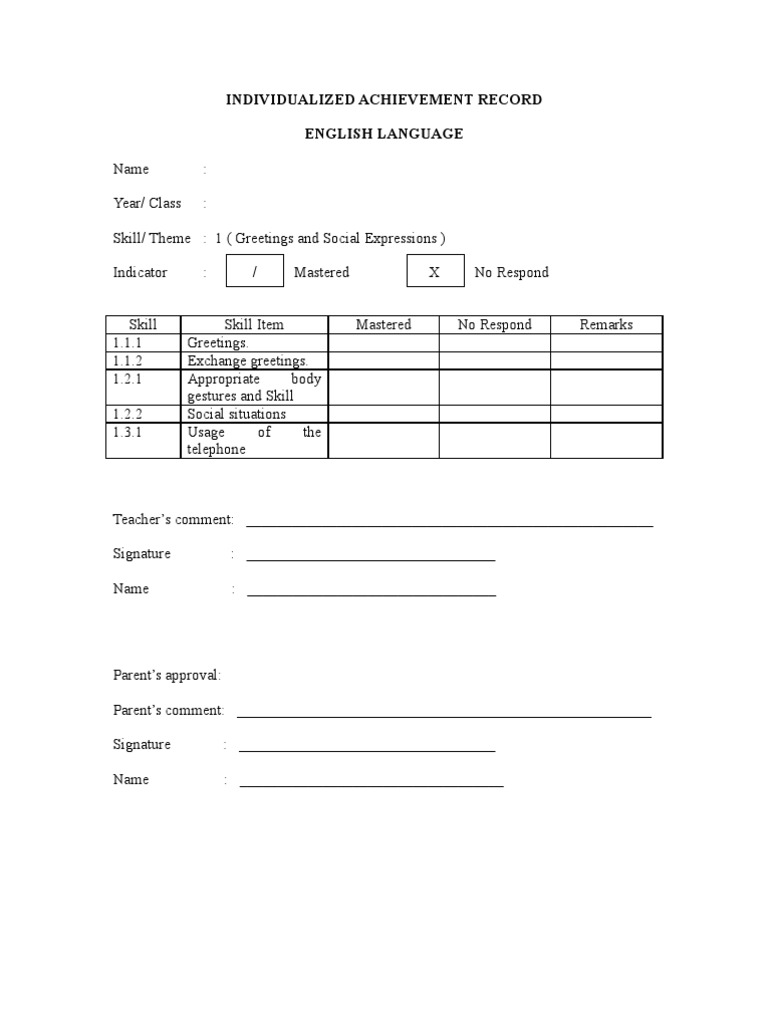 Individualized Achievement Record | PDF | Fruit | Teachers