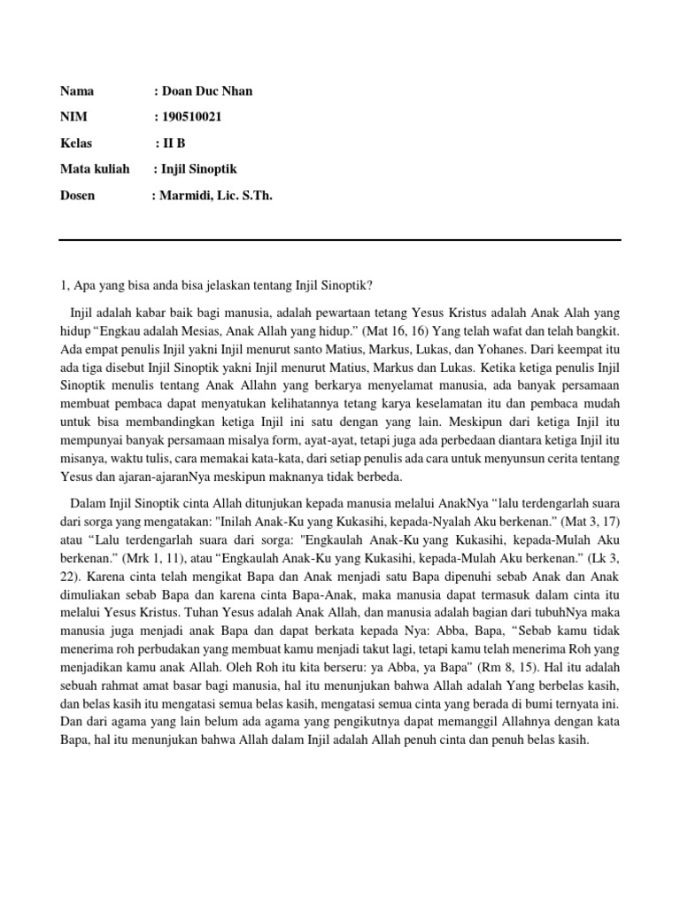 UTs Injil Sinoptik PDF | PDF