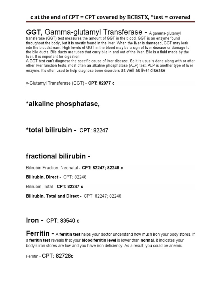 Gamma-Glutamyl Transferase - : C at The End of CPT CPT Covered by ...