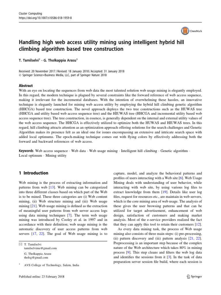 Handling High Web Access Utility Mining Using Intelligent Hybrid Hill Climbing Algorithm Based ...
