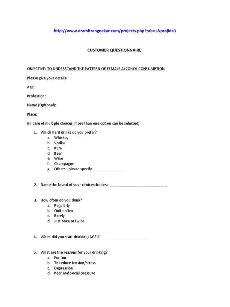 Female Alcohol Consumption Survey | PDF | Drink | Alcoholic Drinks