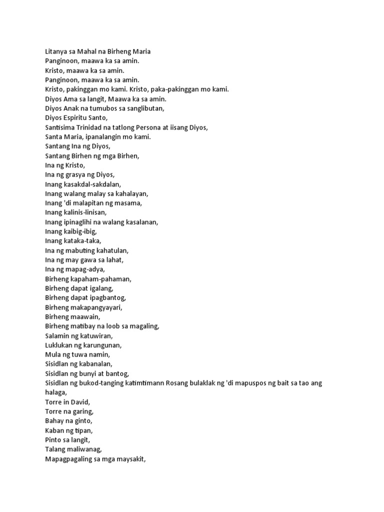 Litanya Sa Mahal Na Birheng Maria | PDF