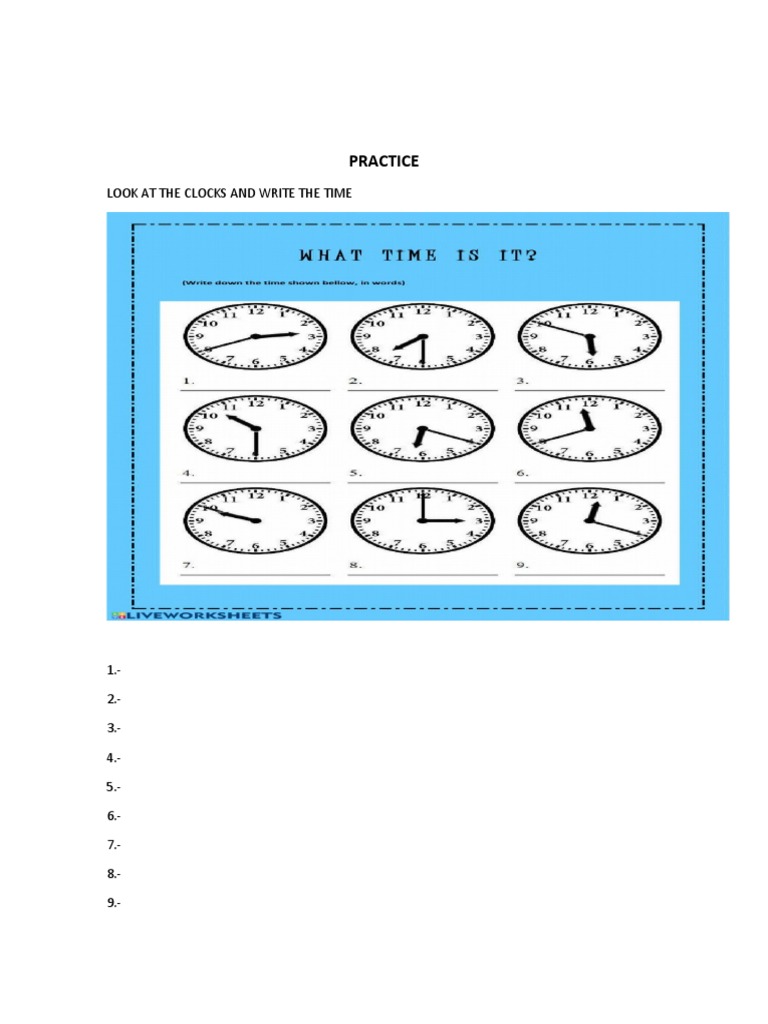 Practice: Look at The Clocks and Write The Time | PDF | Science ...