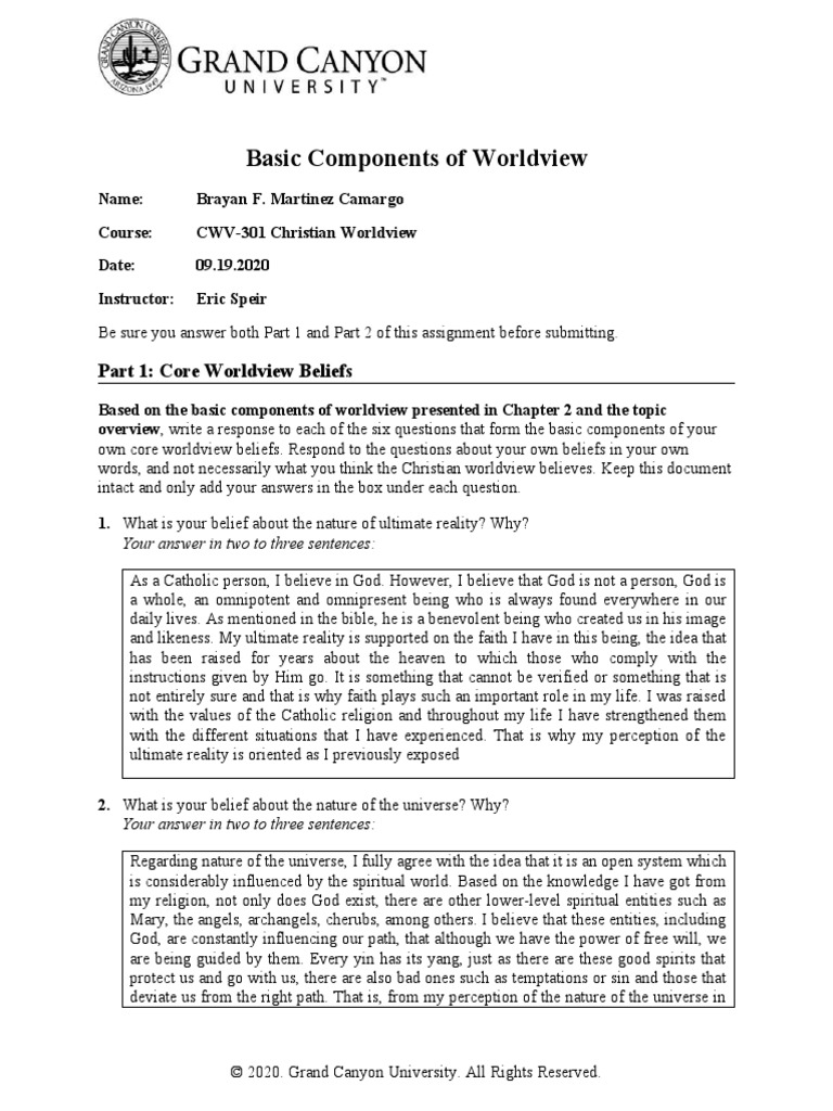 Basic Components of Worldview: Part 1: Core Worldview Beliefs | PDF ...