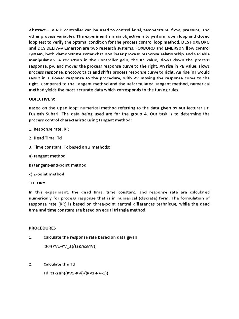 Abstract - A PID Controller Can Be Used To Control Level, Temperature ...