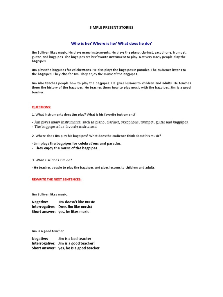 Simple Present Stories | PDF | Homework | Entertainment (General)