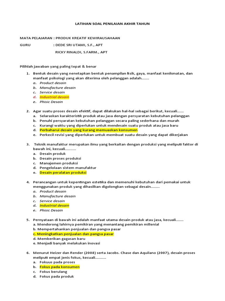 Latihan Soal PKK Xi | PDF