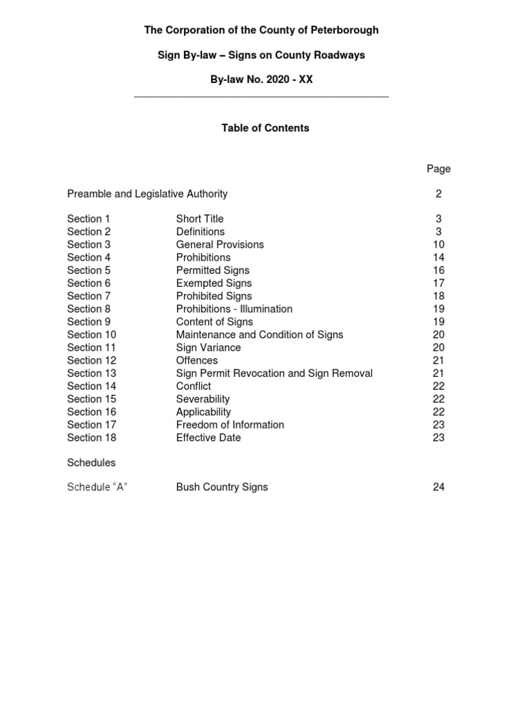 Peterborough County Draft Bush Country Sign Bylaw | PDF | By Law | Traffic