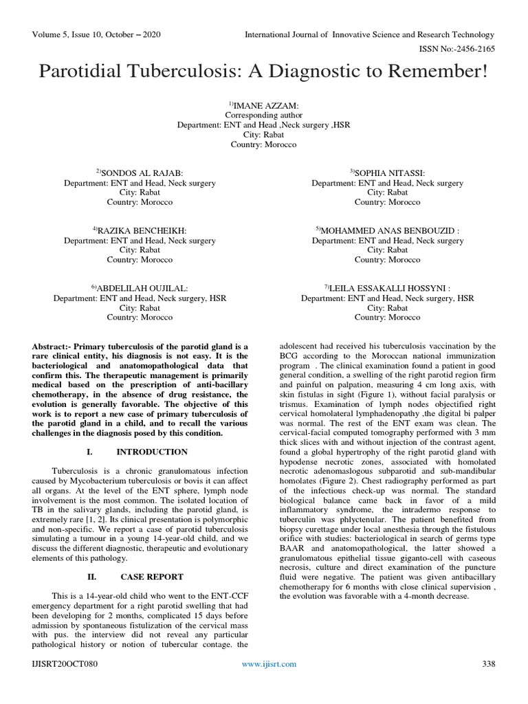 Parotid Tuberculosis: Diagnosis & Treatment | PDF | Tuberculosis ...