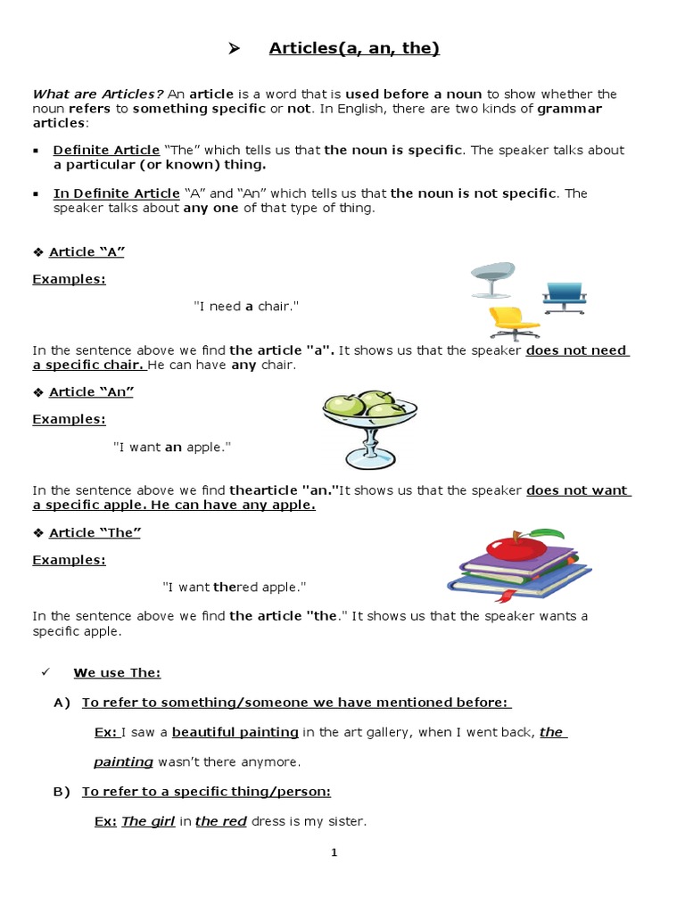 Articles (A, An, The) : What Are Articles? An Article Is A Word That Is ...