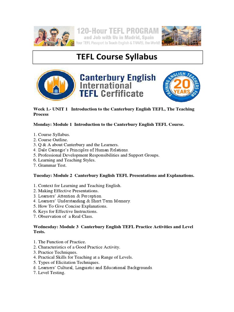 C TEFL Course Outline CE | PDF | English As A Second Or Foreign ...