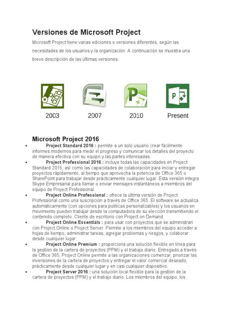 Versiones de Microsoft Project | PDF | Microsoft Office | Microsoft