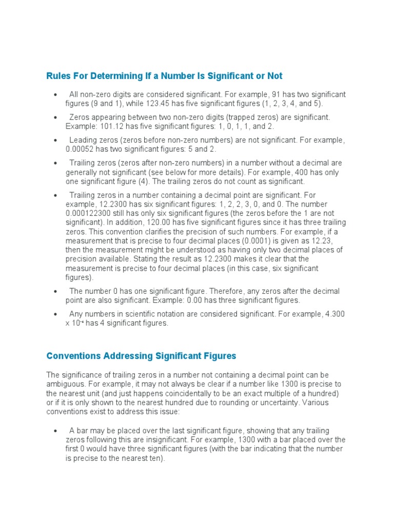 Rules For Determining If A Number Is Significant or Not | PDF ...