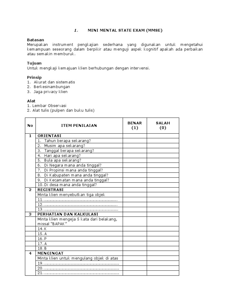 Mini Mental State Exam | PDF