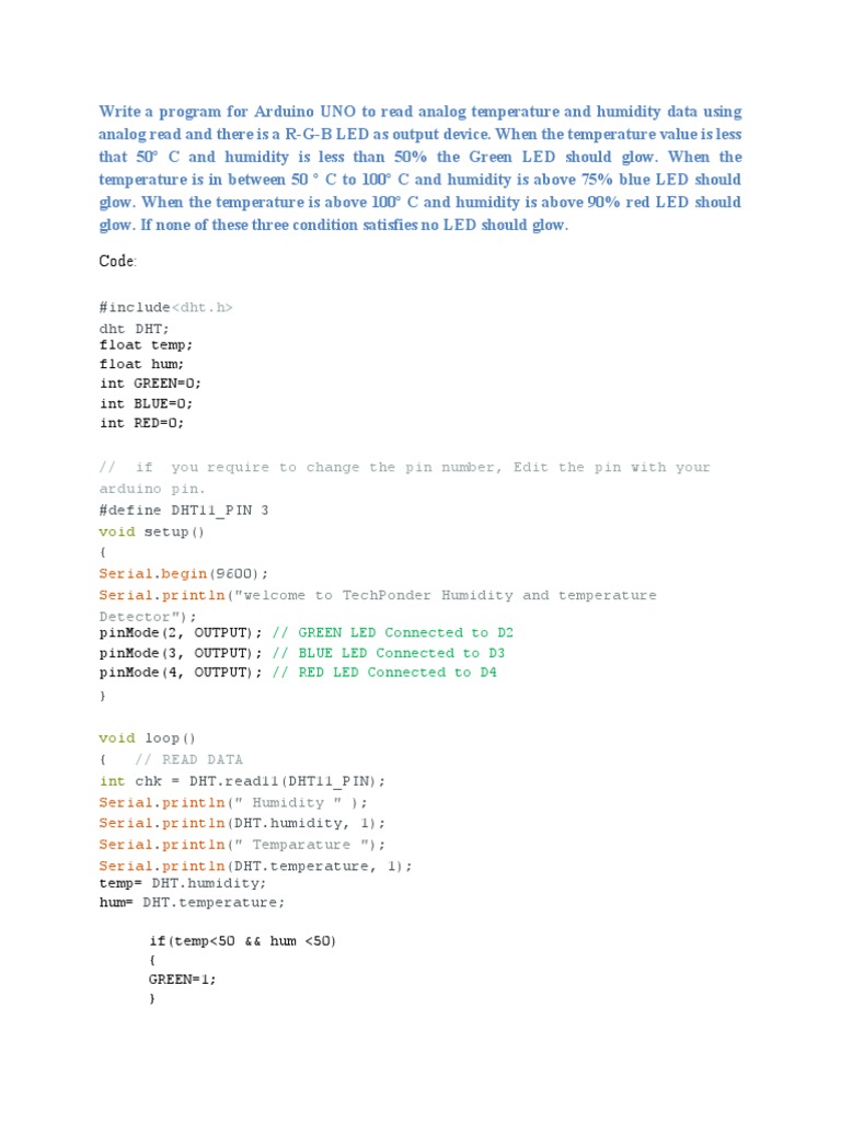 DHT11 Arduino Program | PDF