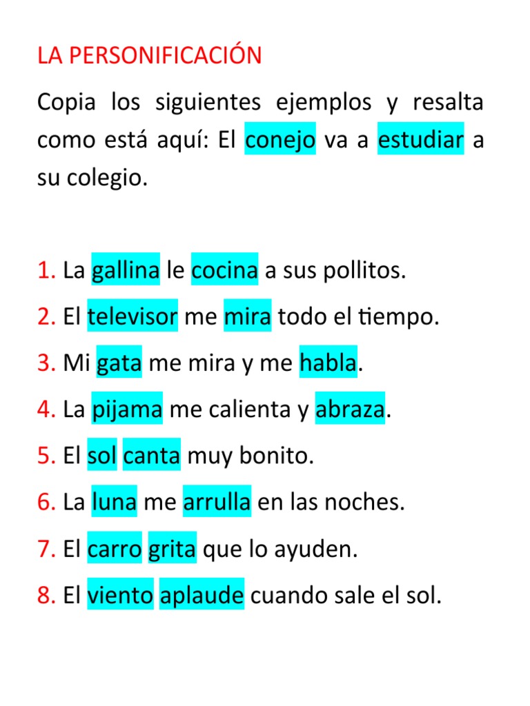 Ejemplos De Personificación Para Estudiantes