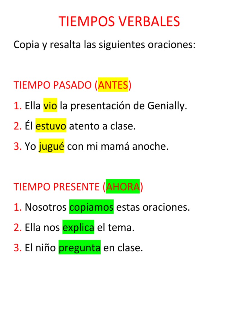 Tiempos Verbales - Actividad en El Cuaderno Completo | PDF