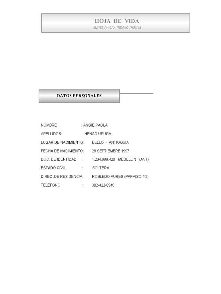 Hoja de Vida de Angie P. Henao | PDF | Labor | Business