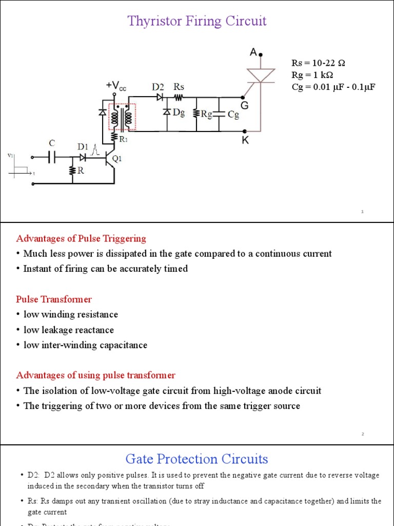 Thyristor Firing Circuit: Rs = 10-22 Ω Rg = 1 kΩ Cg = 0.01 μF - 0.1μF ...