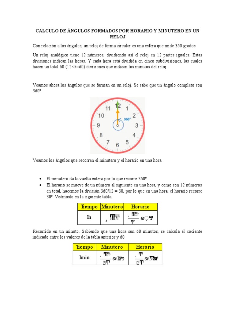 Cálculo de Ángulos en Relojes | PDF | Reloj | Enseñanza de matemática