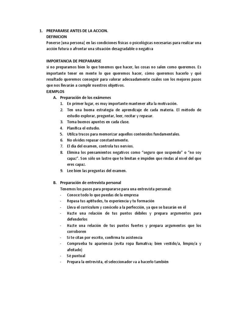 Prepararse: Definición y Ejemplos | PDF