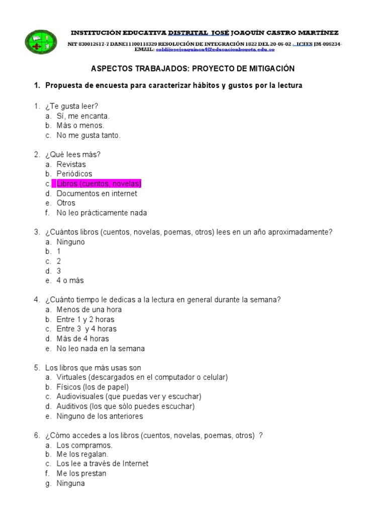 Encuesta Sobre Gusto Por La Lectura | PDF | Internet