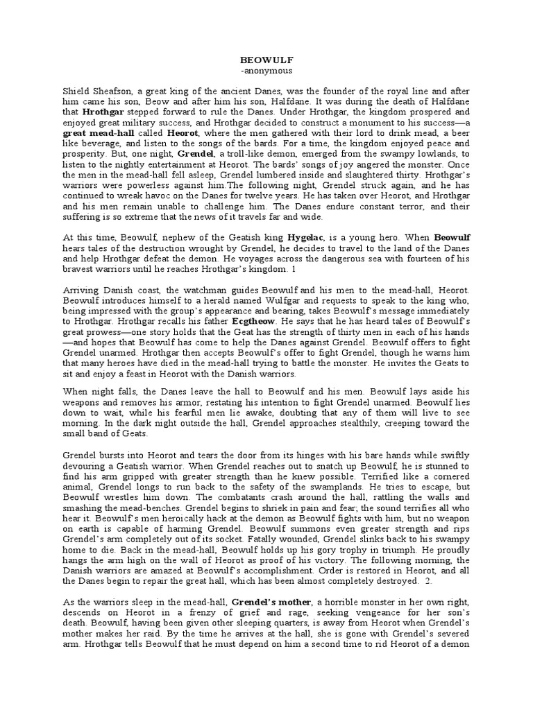 Beowulf Summary | PDF | Beowulf | Medieval Legends