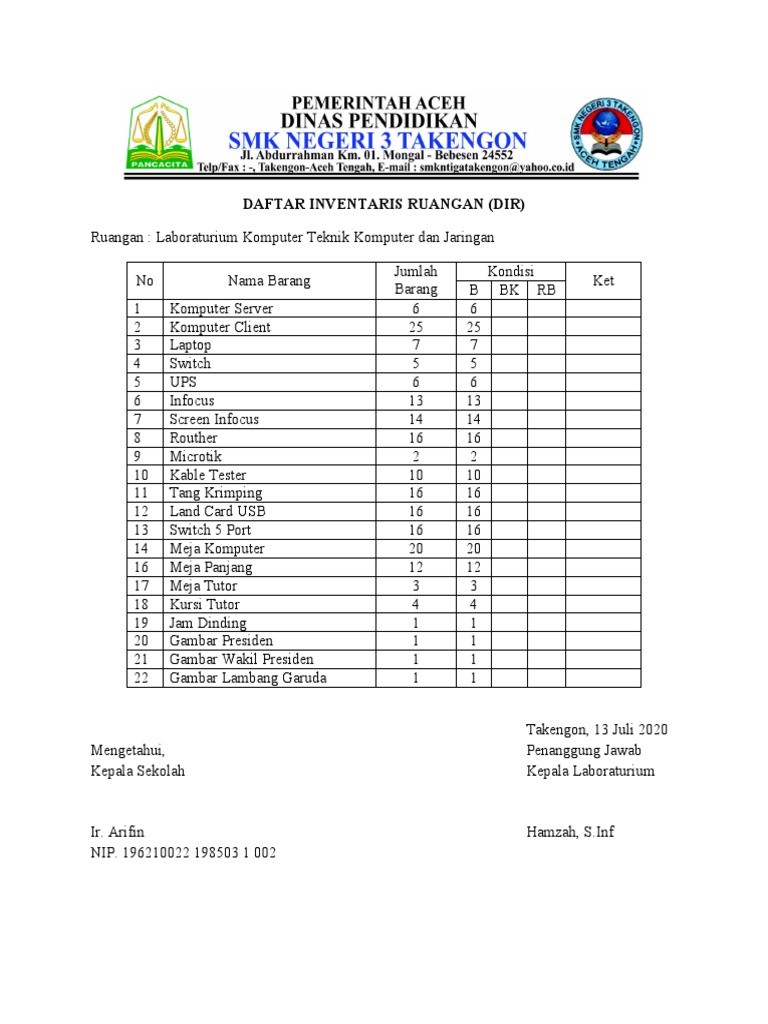 Daftar Inventaris Ruangan | PDF