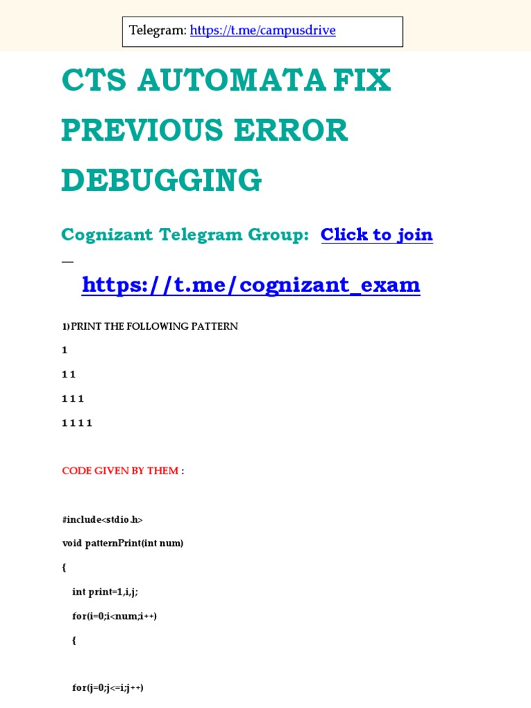 Cts Automata Fix Previous Error Debugging: Cognizant Telegram Group | PDF | Subroutine ...
