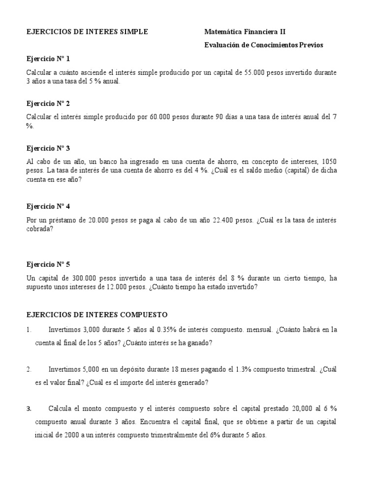Ejercicios de Interes Simple y Compuesto | PDF