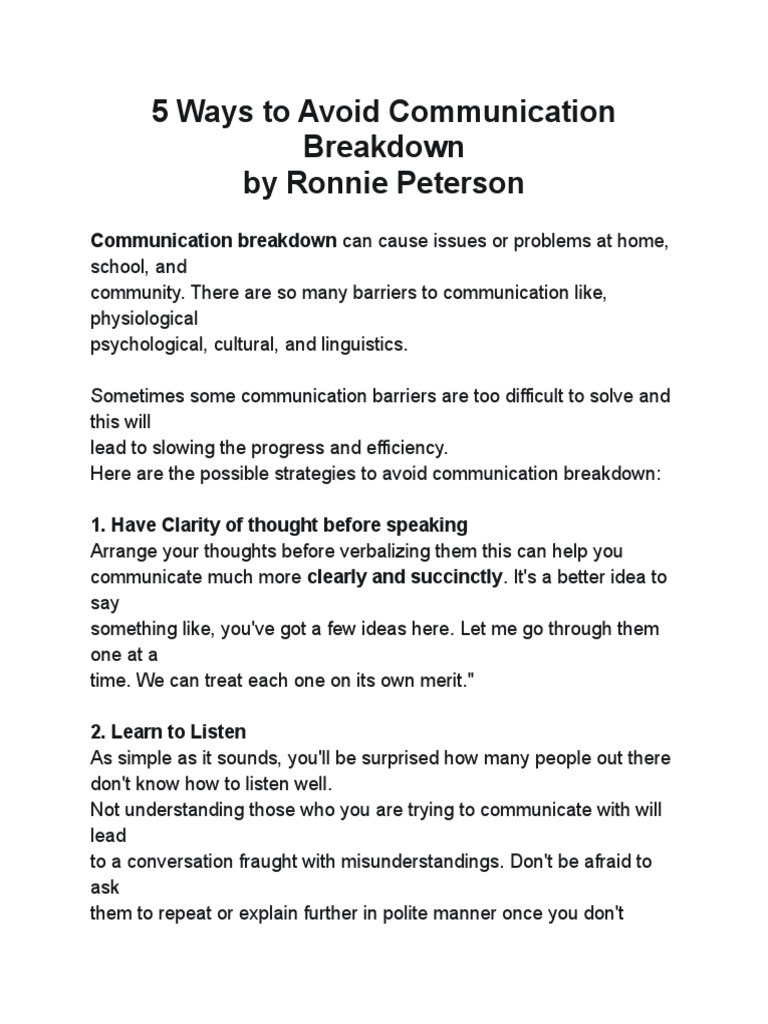 5 Strategies to Prevent Communication Breakdown | PDF | Body Language ...