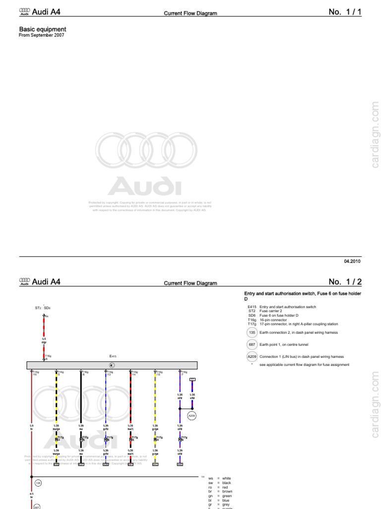 Audi A4 2008+ - Wiring Diagrams PDF | PDF | Electrical Connector ...