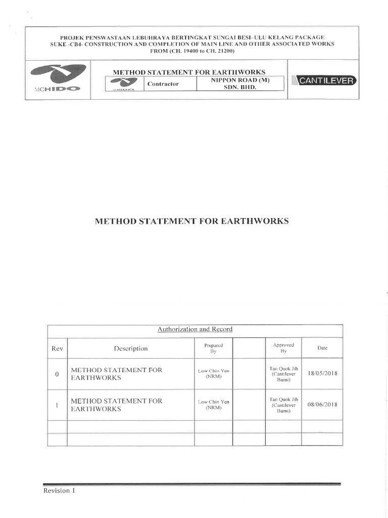 Earthwork Method Statement | PDF