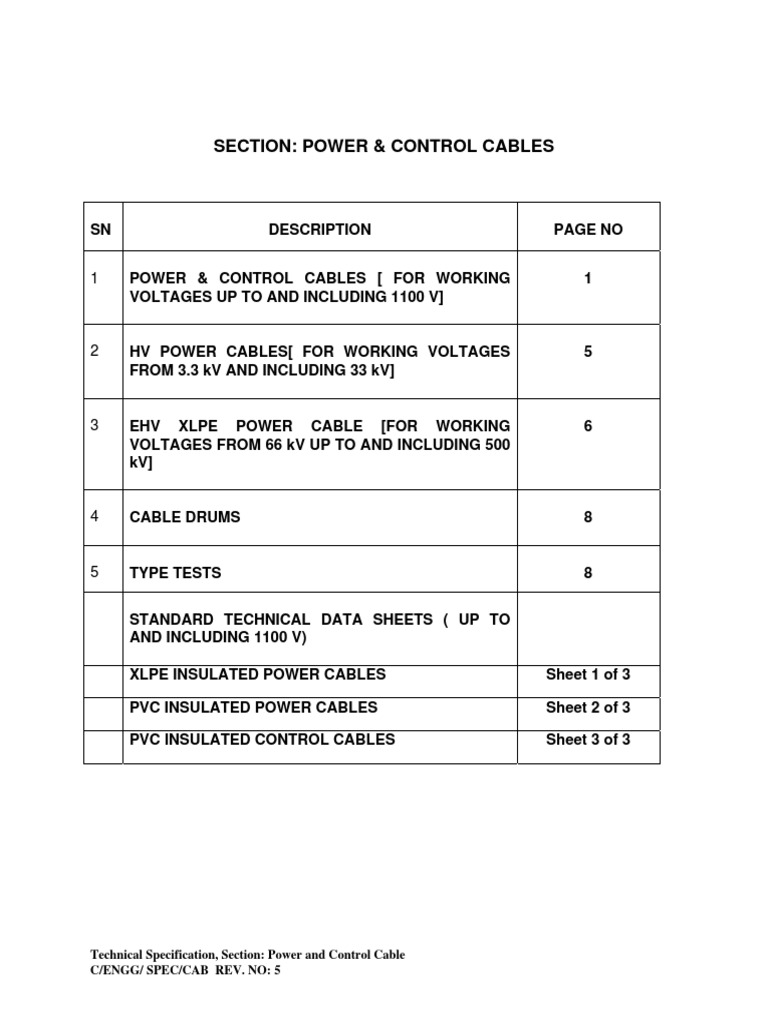 Power & Control Cable Specifications | PDF | Insulator (Electricity ...