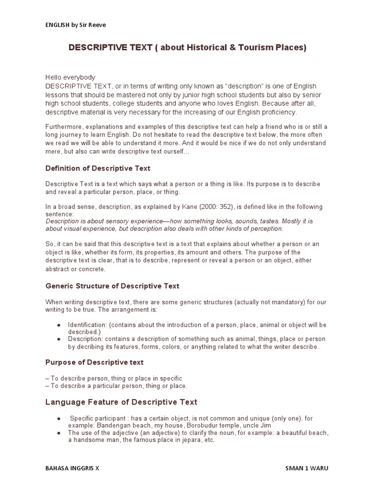 DESCRIPTIVE TEXT (About Historical & Tourism Places) | Download Free ...