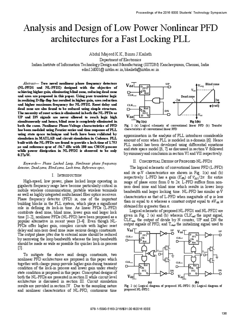 Analysis and Design of Low Power Nonlinear PFD Architectures For A Fast Locking PLL | PDF ...