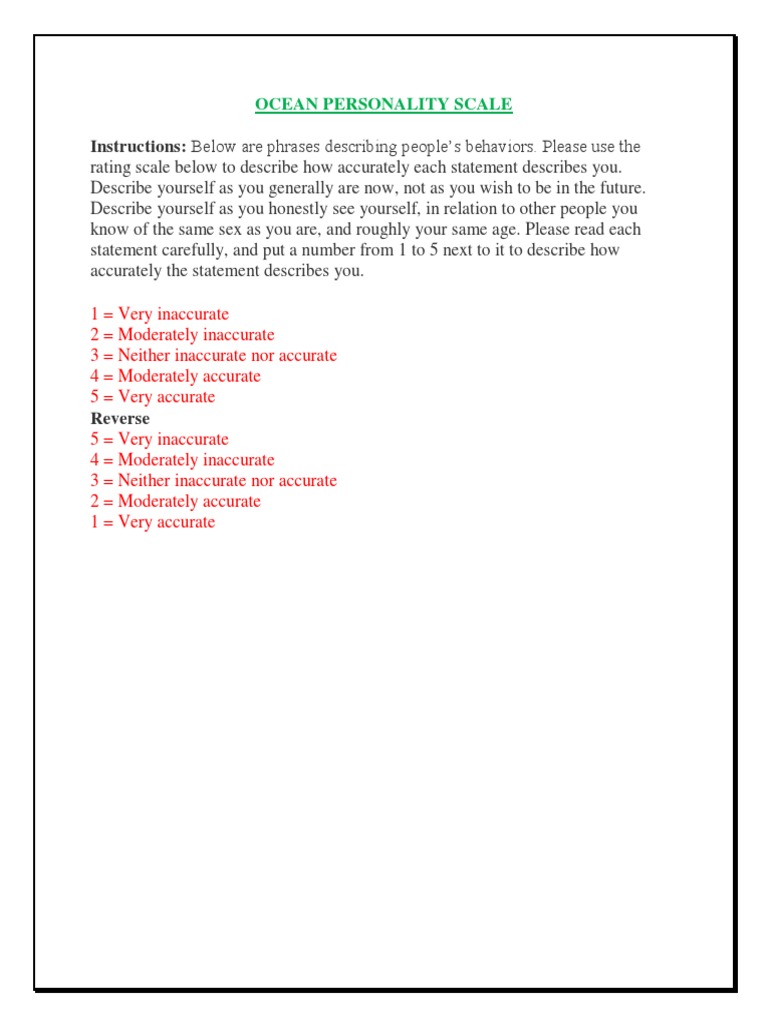 OCEAN Personality Scale | PDF | Extraversion And Introversion | Personality Traits
