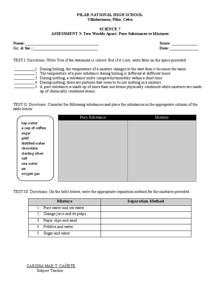 Science Assessment 3 | PDF | Cooking, Food & Wine | Science & Mathematics