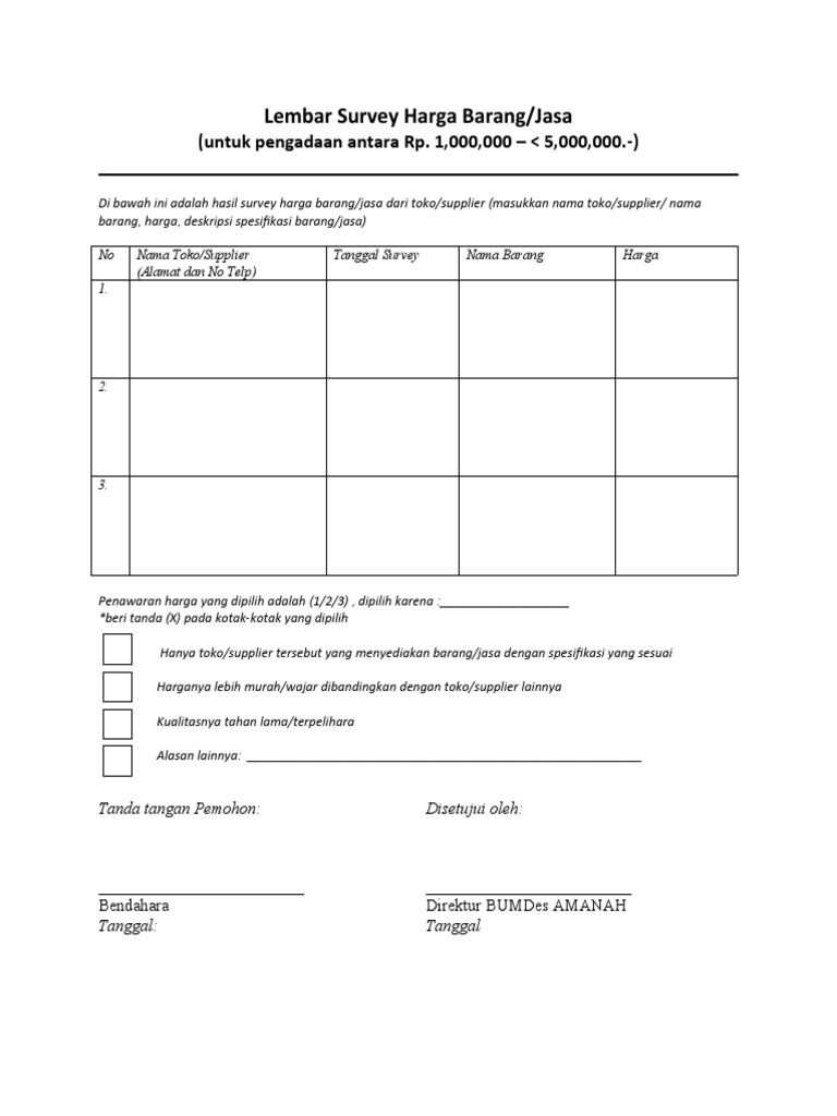 Form 08 - Lembar Survey Harga - Pengadaan 1jt-5jt | PDF