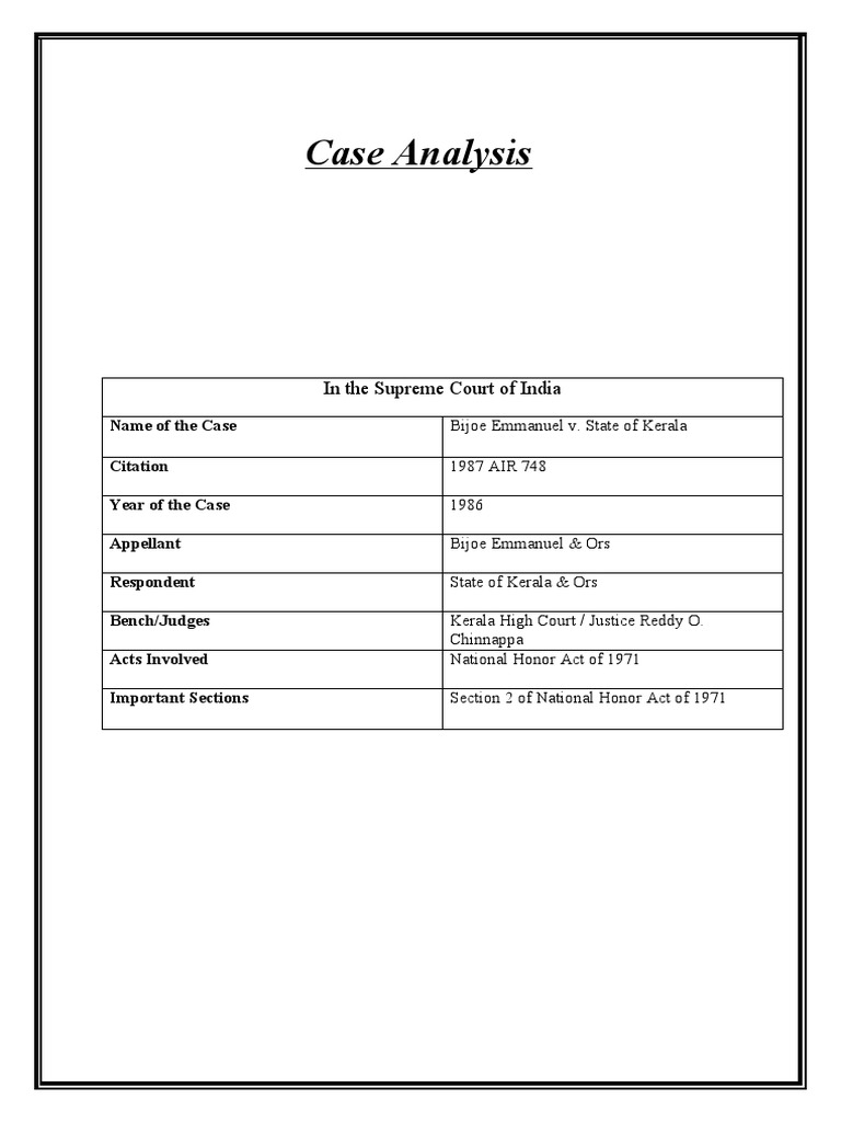 Bijoe Emmanuel v. State of Kerala Case | PDF | Freedom Of Religion ...