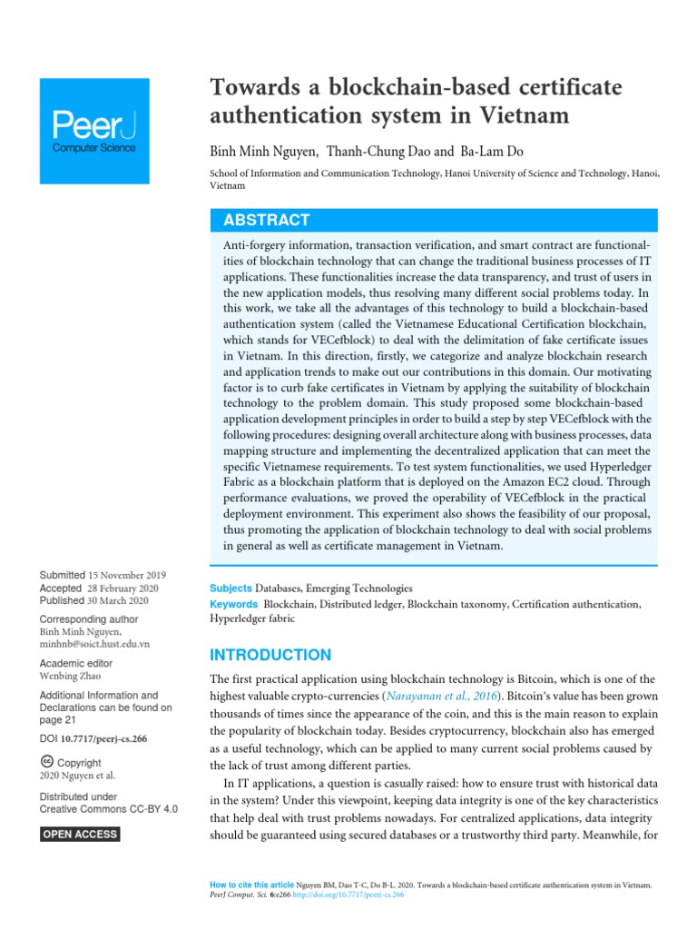 Towards A Blockchain Based Certificate Authentication System In Vietnam Cryptocurrency