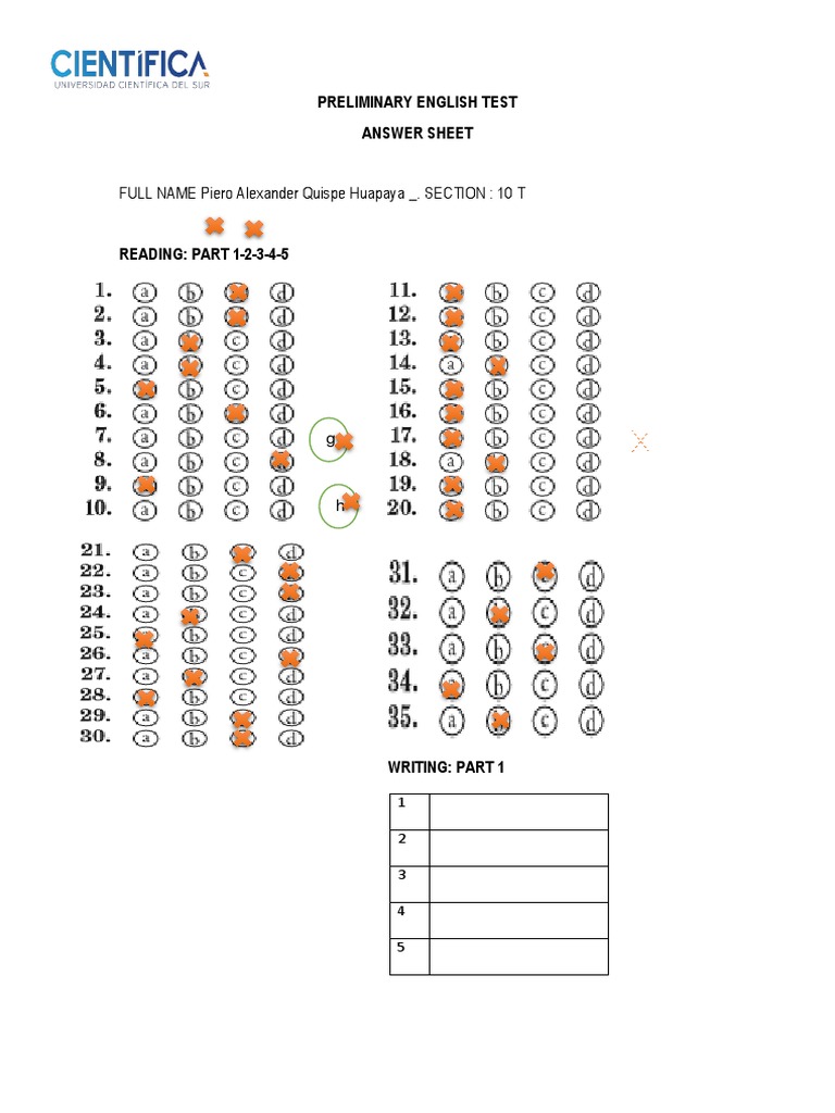 Preliminary Test Answer Sheet 2020 | PDF