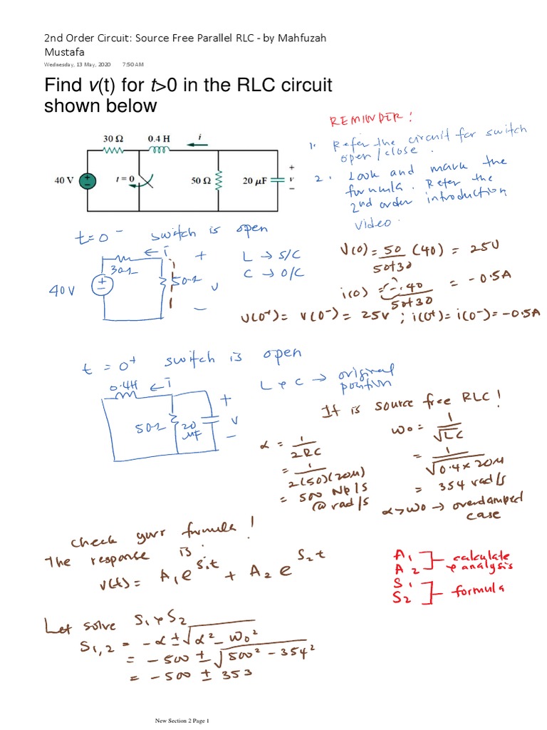 2nd Order Circuit Source Free Parallel RLC Part 2 Offline | PDF ...