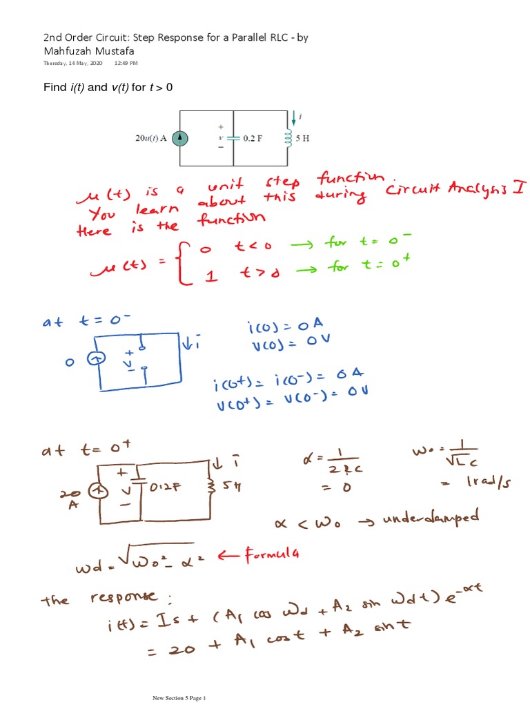 Analyzing the Step Response of a Parallel RLC Circuit to Determine the ...