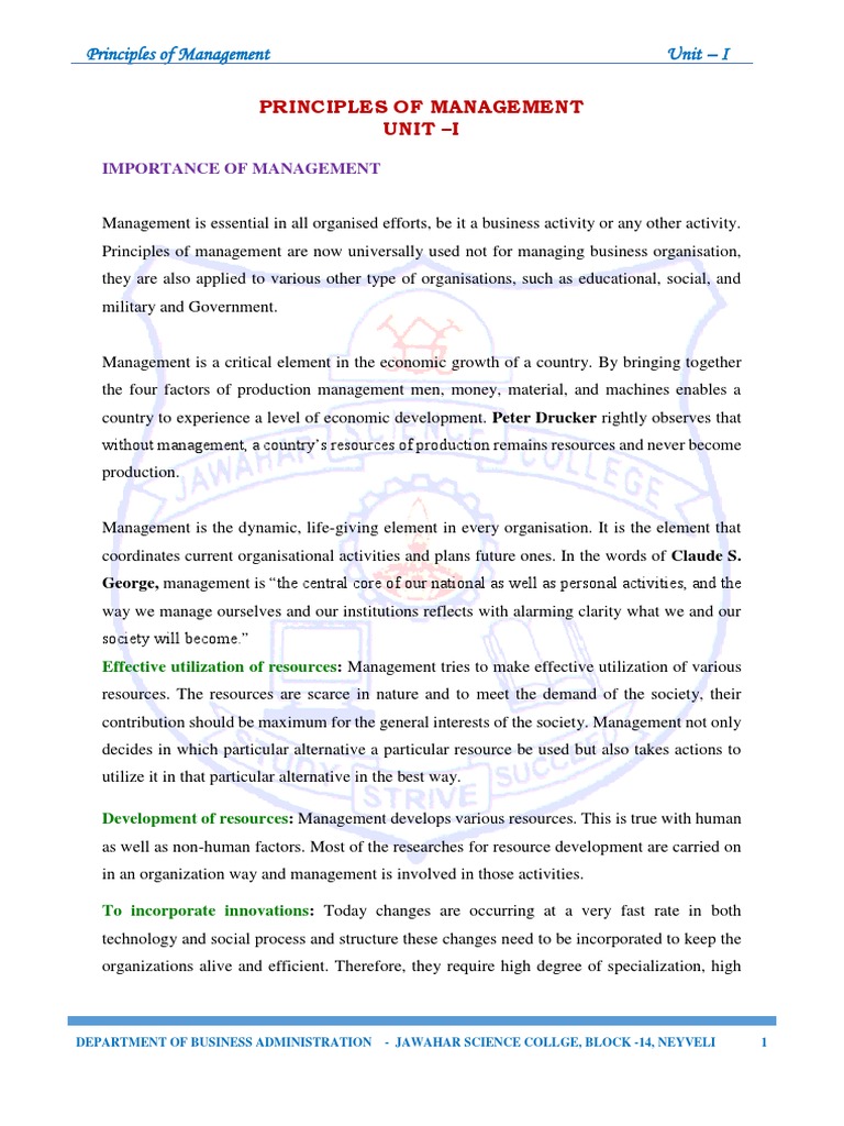 Principles of Management Importance | PDF | Resource | Society
