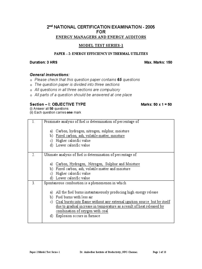 2 National Certification Examination - 2005 FOR: Energy Managers and ...