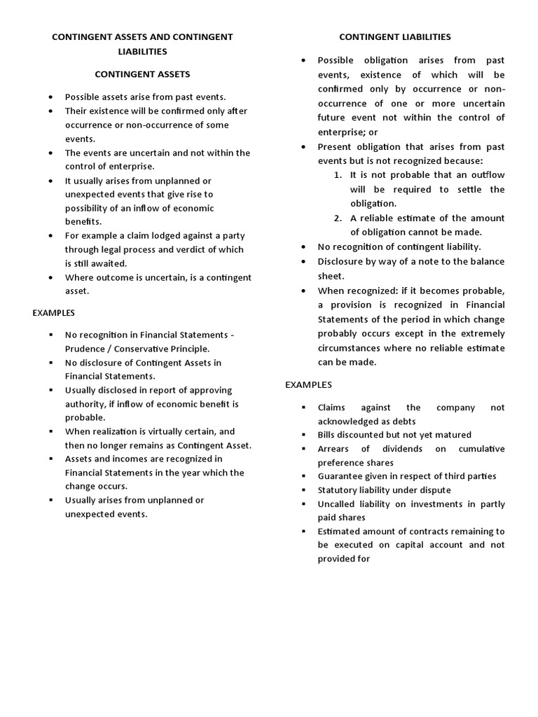 Contingent Assets and Contingent Liabilities | PDF | Liability ...